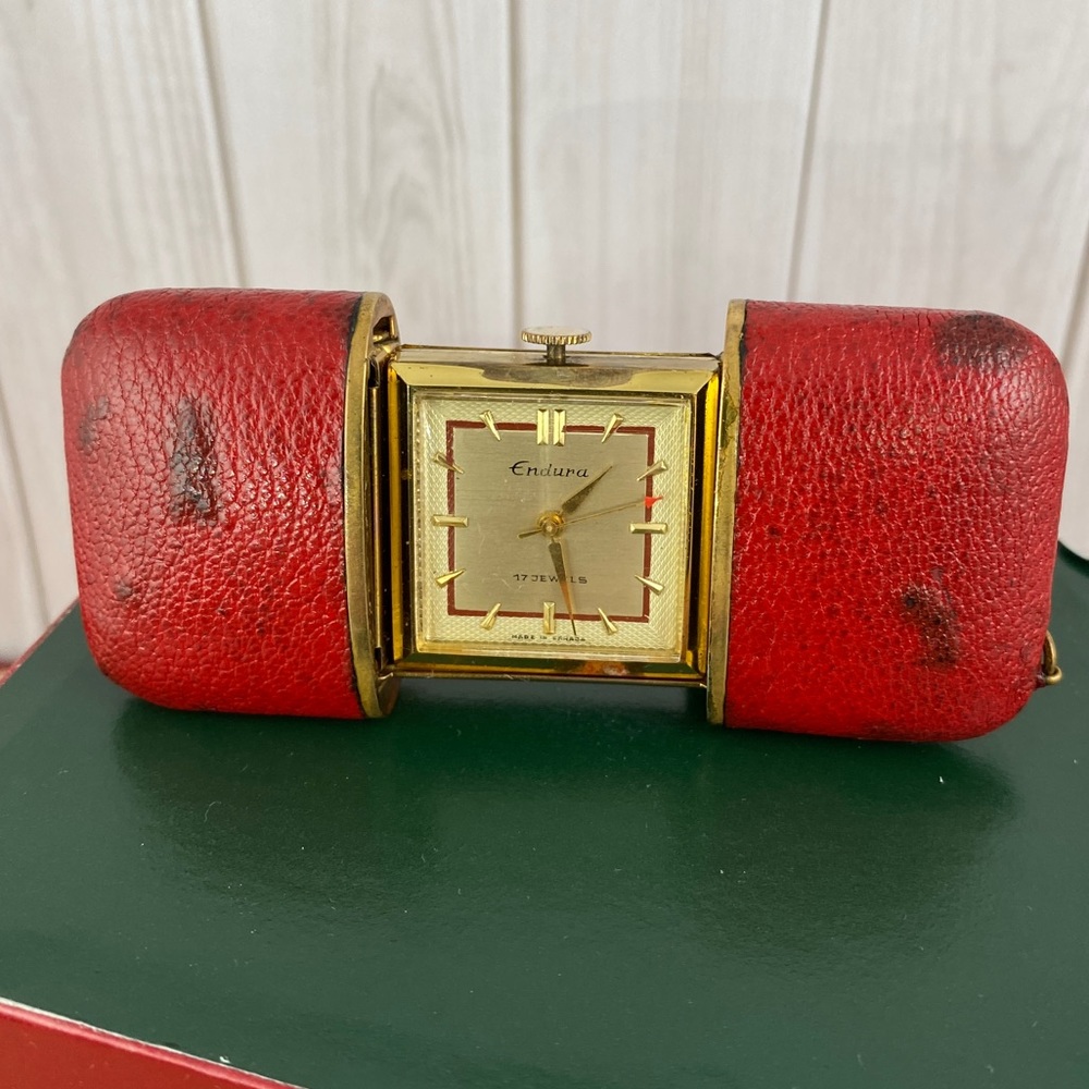 Vintage Endura 17jewel Gold Tone Mech. Red Lizard Ski… - Gem